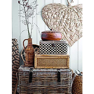 Creative Co-Op Cane and Rattan Display Boxes with Glass Lid, Set of 2