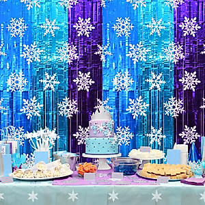 Bupelo Frozen Birthday Party Decorations, 2 Pack Frozen Birthday Party Supplies 3.3x6.6ft Tinsel Foil Fringe Curtains, Winter Photo Booth Prop Backdrop Streamer, Snowflake Birthday Party Decor