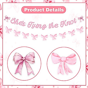 Cheereveal Bow Themed Bridal Shower Decorations Set, Pink She’s Tying the Knot Banner Sign and Bow Garland for Coquette Princess Bachelorette Wedding Engagement Party Decor Supplies