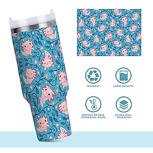 Slewiaeky Tumbler with Handle 40 oz Cute Axolotls Ocean Travel Mug with Lid and Straw Stainless Steel Vacuum Insulated Water Bottle Cup for Iced Tea Coffee Cold Beverages Cup Holder Friendly