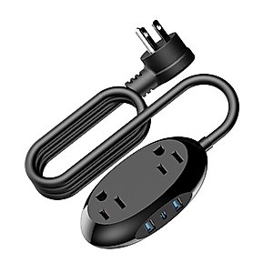 Meauvan Power Strip Surge Protector: 5ft Extension Cord with USB Ports and 2 Outlets, 2 USB A and 1 Type C 5V 3.1A, Flat Plug Power Strip for Nightstand Desktop Home Office