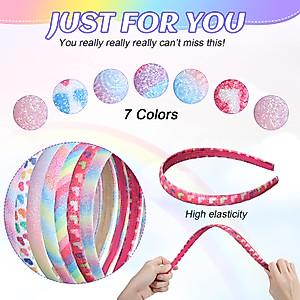 20 Pcs Rainbow Headbands Thin Glitter Sequin Headbands Plain Sweet Hairband Children Head Bands Cloth Headbands Sequin Printed Heart Mermaid Headband Skinny Sparkle Hairband Headband for Girls Toddler