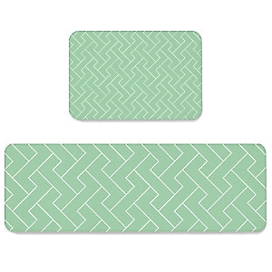HELLOWINK Kitchen Mat Set of 2 Anti-Fatigue Kitchen Rug, Mint Green Non-Slip Kitchen Mats and Rugs, Kitchen Doormat Runner Rug for Floor Home Office Sink Laundry, Geometric