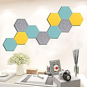 Felt Wall Stickers, Bulletin Board Cork Board Tiles Set, Hexagon Pin Board Self Adhesive for Office Classroom Photos Memos Display Board Pads Pictures Drawing Goals Notes Colorful Foam Nursery Decor