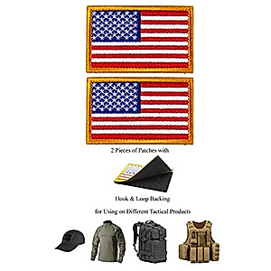 Tactical Patches of USA US American Flag, with Hook and Loop for Backpacks Caps Hats Jackets Pants, Military Army Uniform Emblems, Size 3x2 Inches, Pack of 2