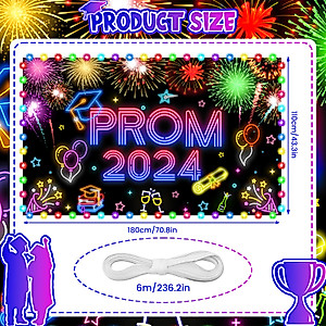 Glow Graduation Party Decorations Banner, Neon Prom 2024 Congrats Grad Banner Backdrop Photo Background with LED light for Class of 2024 Graduation Party Supplies Decor High School College Outdoor Indoor
