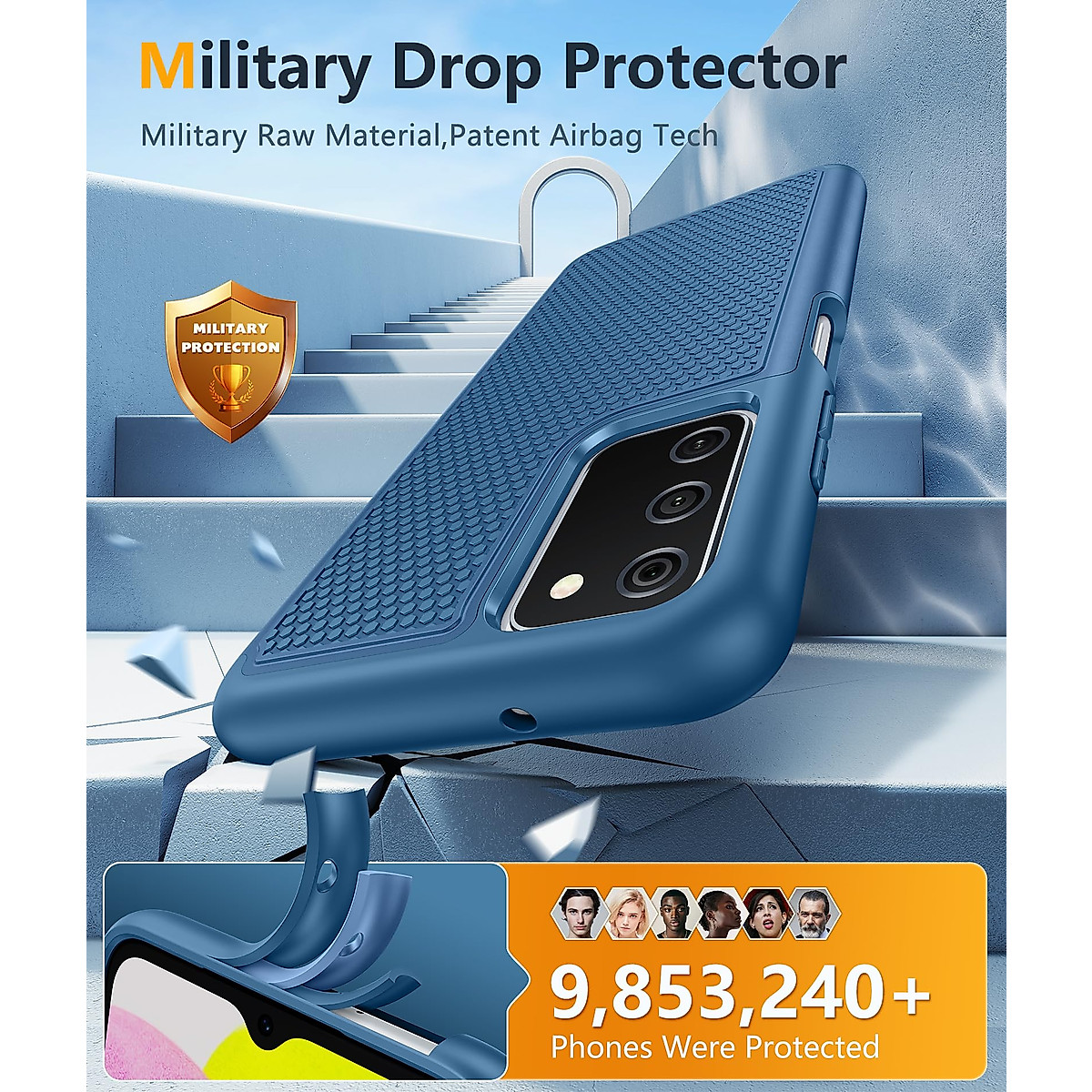 BNIUT for Samsung Galaxy A03s Case: Dual Layer Shockproof Protective Heavy Duty Cell Phone Cover Rugged with Non Slip Textured Back - Military Protection Bumper Tough - 6.5inch (Blue Navy)