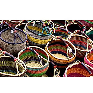 SHOPPING BASKET 14" - 16" HANDMADE GHANA BOLGA AFRICA - FAIR TRADE (COLORS VARY) 1 EA