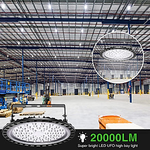 Viugreum 10 Pack 200W UFO LED High Bay Lights, 20000LM 6500K Daylight White Ultra Thin Highbay Light Fixtures, 110V IP65 Waterproof Bay Lighting for Garage Factory Warehouse Gym