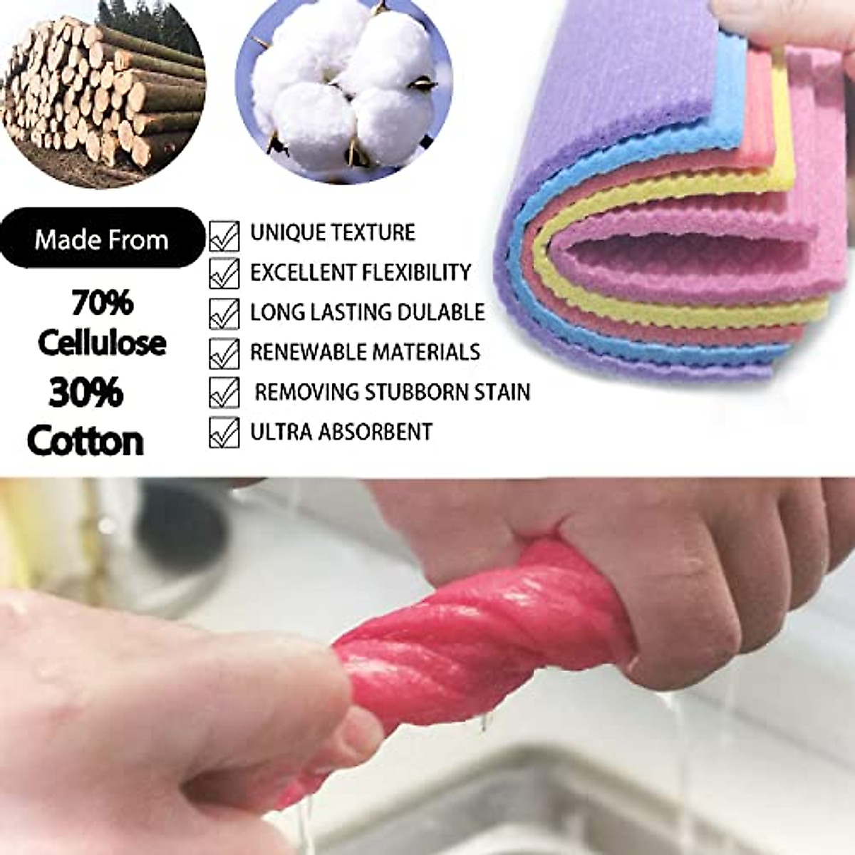 Swedish Dishcloths for Kitchen - Sponge Dish Cloth Environmentally Friendly, Natural Cellulose Sponge Cloth - Kitchen Cleaning Cloths - Reusable Paper Towel Replacement 10 Pack