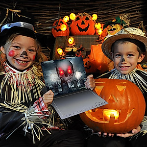 DTESL 3D Greeting Pop Up Halloween Card with light and music, For Kids, Friend, Boyfriend, Girlfriend, Husband, Him, Women - Skull, Trick Or Treat, Ghost, Pumpkin Envelope