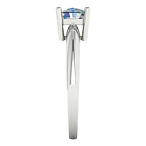 Clara Pucci 1.0 ct Cushion Cut Solitaire Blue Moissanite Ideal Engagement Bridal Promise Anniversary Designer Ring 18K White Gold SZ 3.75