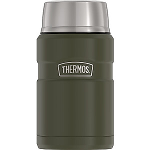THERMOS Stainless King Vacuum-Insulated Food Jars, 16 Ounce and 24 Ounce, Matte Steel and Army Green
