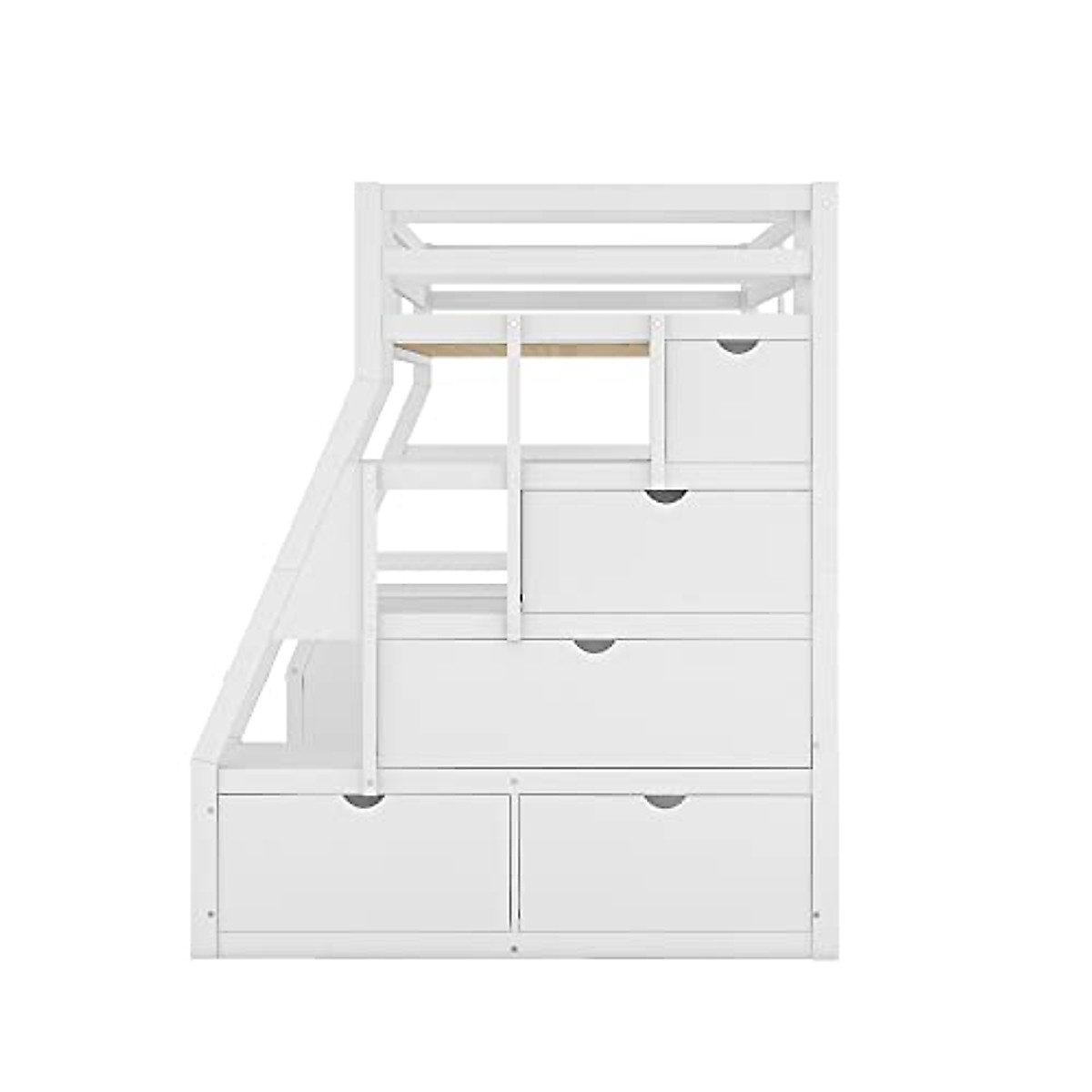 Merax Loft Bed Twin Size, Wooden Frame with Desk and Storage, Space-Saving Design with Convenient Multi-Drawers & Cabinet, for Teens Adults (White)