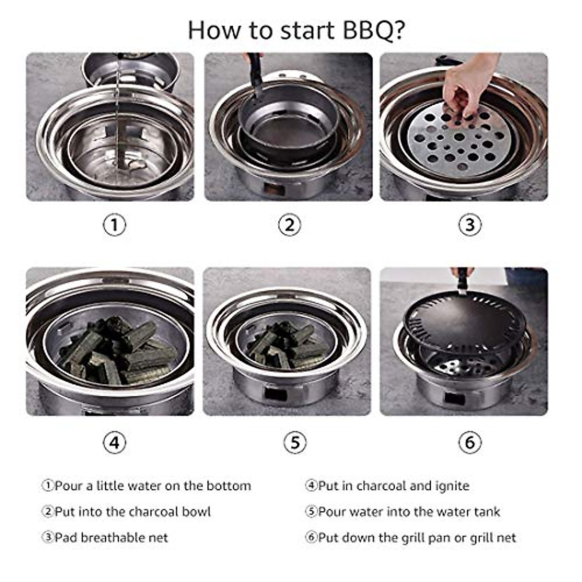 Baffect BBQ Charcoal Grill, 13.7 inch Non-stick Stainless Steel Korean Barbecue Grill, Portable Charcoal Stove for Outdoors Camping Picnic and Indoor Party Cooking