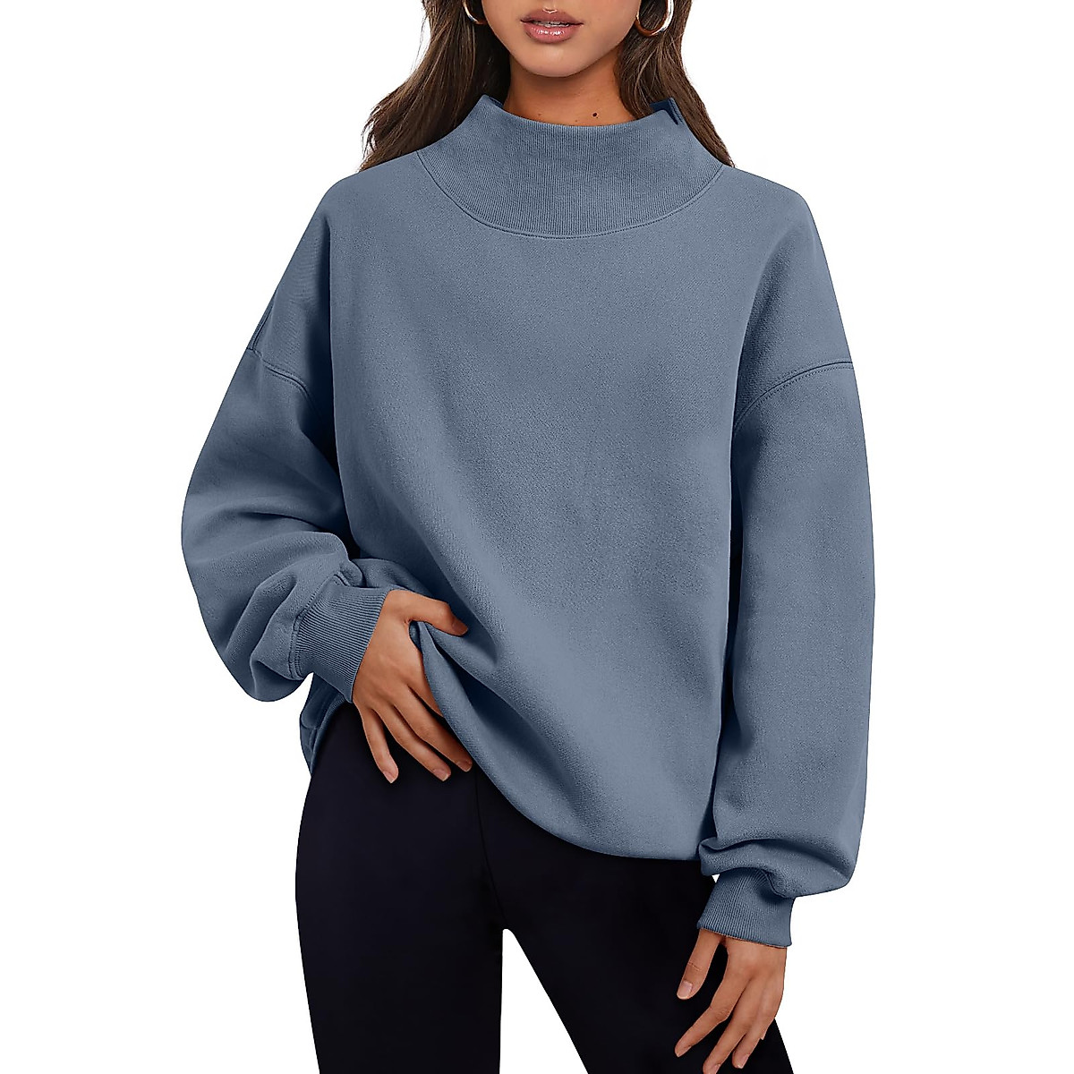 Trendy Queen Womens Oversized Sweatshirts Fall Fashion 2024 Crewneck Pullover Fleece Cute Hoodies Loose Teen Girls Y2K Outfits Clothes Greyblue
