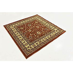 Unique Loom Voyage Collection Traditional Oriental Classic Intricate Design Area Rug, 4 ft 0 in x 4 ft 0 in, Terracotta/Ivory