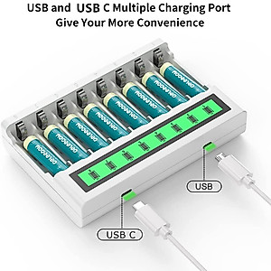 Deleepow Rechargeable AAA Batteries Ni-MH 1100mAh Triple A Batteries 8 Pack with AA AAA Individual Rechargeable Battery Charger 8-Bay