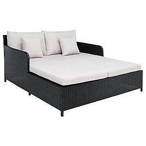 Safavieh Outdoor Collection PAT7500 Daybed, Black/Light Grey
