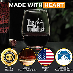 The Godfather Etched Stemless Wine Glass - Officially Licensed, Premium Quality, Handcrafted Glassware, 15oz. - Perfect Collectible Gift for Movie Enthusiasts, Birthdays & Special Occasions