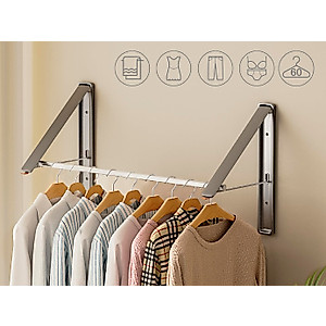 SKIKEN Wall Clothes Drying Rack Extendable Rod, Collapsible Wall Clothing Racks for Hanging, Retractable Hanger Wall Mount, Handy Simple Closet Organizer, Bathroom Balcony Rv Indoor, 31.5" (Gray)