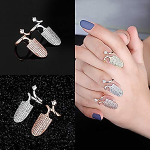 JINAO 14K 6 Times Gold Platinum Plated Full Bling Iced Out CZ Women Fashion Finger Nail Ring for women Unique Fingernail Protective Nail Cap Cover Ring (Gold)