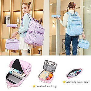 3Pcs Gradient Girls Backpacks Bookbags Set for School with Matching Insulated Lunchbox and Pencil Case