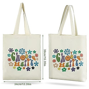 4 Pack Aesthetic Canvas Tote Bag Women Reusable Grocery Shopping Bag Cute Preppy Shoulder Bag Back to School Gift Bag (Funny Style)