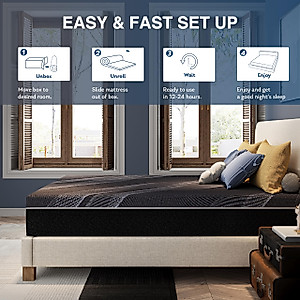 CH CHARME HOUSE Bamboo-Charcoal King Memory Foam Mattress 10 Inch, Liquid Gel Mattress for Cool Sleep and Relieve Pressure, Bed in a Box, Made in USA, 76”x80”x10”, Black