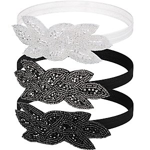 3 Pcs 1920s Flapper Headbands Vintage Headpiece for Women 1920s Hair Accessories for Women Floral Leaf Rhinestone Headband Crystal Flapper Headpiece 20s Women's Headbands for Wedding, 3 Colors