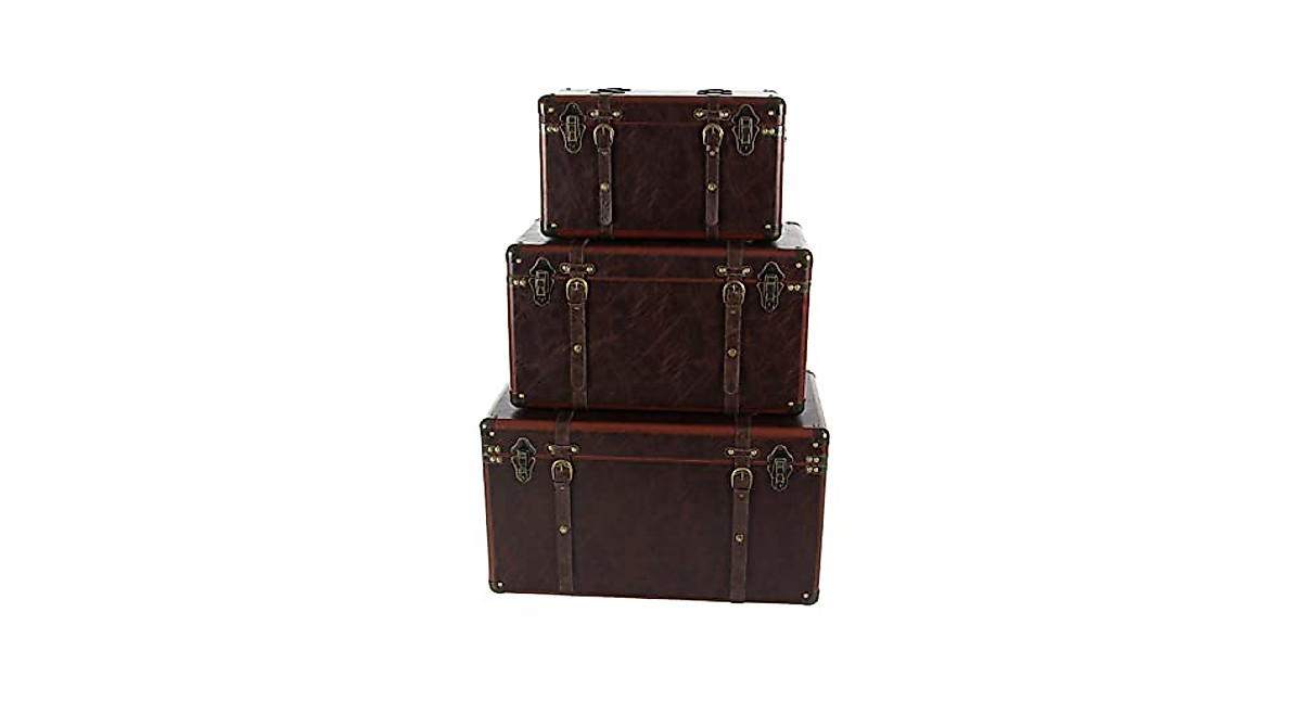 Deco 79 Faux Leather Storage Trunks - Set of 3