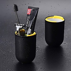 N/W Toothbrush Case Portable Travel Capsule Toothbrush Cup Holder Creative Four in One Plastic Toothbrushes Organizer High-capacity for Trips Home Business Use, Black