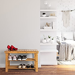 Homemaid Living Bamboo 3 Tier Shoe Rack Bench, Premium Shoe Organizer or Entryway Bench, Perfect for Shoe Cubby, Entry Bench, Bathroom Bench, Entryway Organizer, Hallway or Living Room(Natural Bamboo)