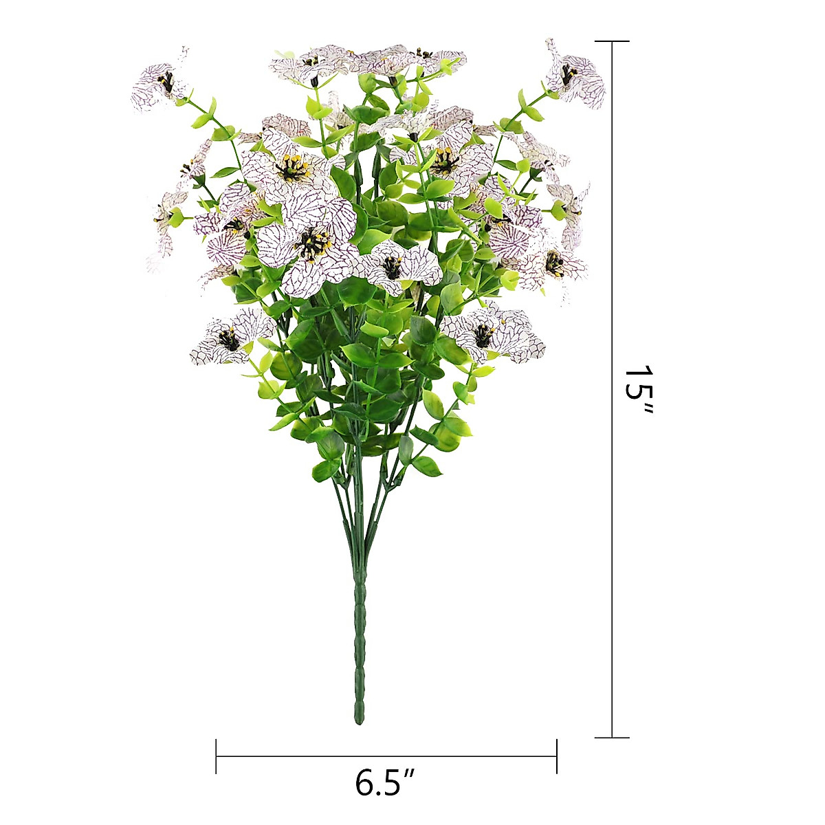 GREENRAIN 6 Bundles Artificial Flowers UV Resistant Fake Plants Outdoor Faux Plastic Flowers Garden Window Box Porch Home Decor (White)