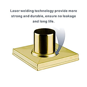 Brushed Gold Square Shower Drain with Flange 4x4, HIDROP 4 inch SUS 304 Stainless Steel Brass Gold Shower Floor Drain with Removable Hair Strainer