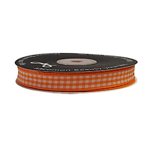 Micomon Orange Gingham Plaid Checked Ribbon 25 Yard Each Roll 100% Polyester (3/8", Orange)