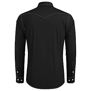 COOFANDY Mens Shirt Western Dress Long Sleeve Casual Cotton Button Down Denim Work, 01-Black, Large, Long Sleeve