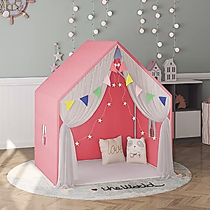 cuoote Kids Tent, Indoor & Outdoor Toddler Tent,Kids Play Tent, Large Kids Playhouse, Natural Canvas Washable Foldable Kids Play Tent for Toddler Girls Boys,Pink