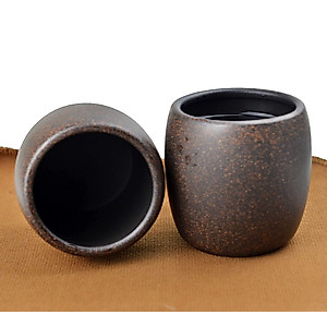 YXHUPOT Teacup 2pcs Chinese Clay Genuine Black Sand Heijingan Zisha GongfuTea Cups (Round drum)