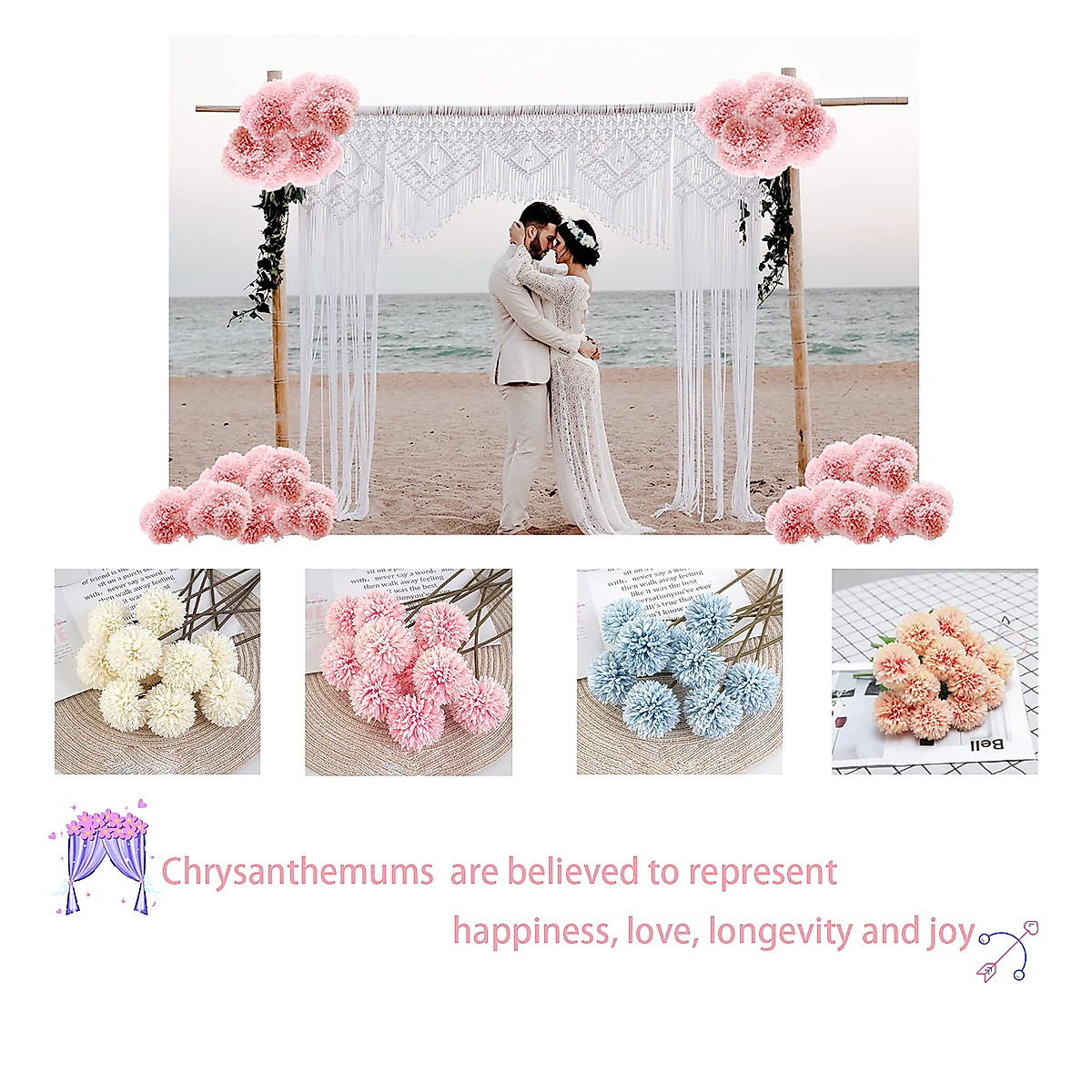 Crownia Artificial Flowers 10Pcs Chrysanthemum Ball Flowers Fake Flowers Silk Artificial Hydrangea Bridal Wedding Bouquet for Home Garden Office Coffee House Parties and Wedding (White)