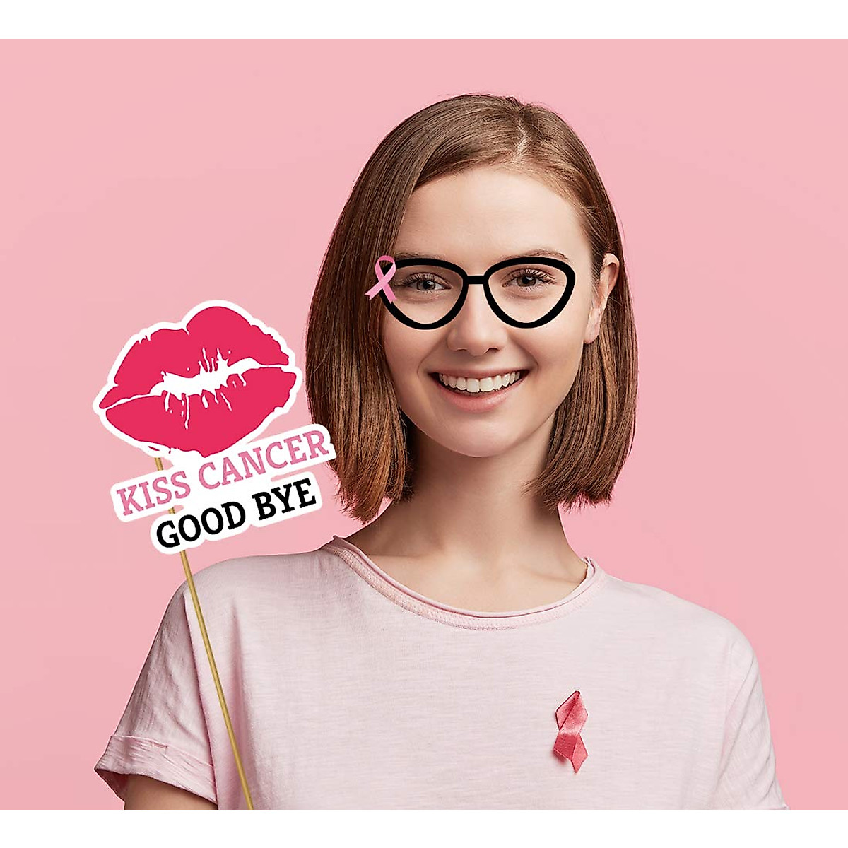 45PCS Breast Cancer Awareness Props - Pink Ribbon Photo Booth Fundraiser Charity Event Party Supplies Decorations