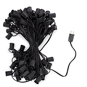 HLO Lighting 100' Black Light String for C9/E17 LED Bulbs, 12" Spacing Sockets for Christmas, Holiday, Patio, Event Lighting, Designed for LED Lights - SPT-1