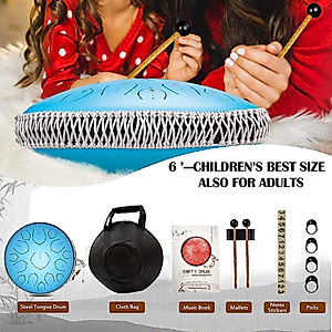 Steel Tongue Drum - 15 Note 14 Inch Tongue Drum - Tongue Drum Instrument - Hand Pan Drums with Music Book, Steel Handpan Drum Mallets and Carry Bag, D Major