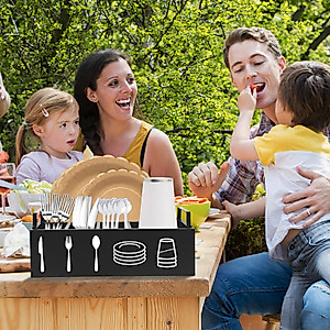 5-Tier Paper Plate Holder & Utensil Organizer for Kitchen - Wooden Storage Rack for Party, Picnic, BBQ | Under Cabinet Space Saving Design with 5 Compartments for Plates, Napkins, Cutlery (Black)