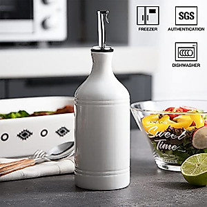 SWEEJAR Ceramic Olive Oil Dispenser Bottle, Opaque Oil Cruet Protects Oil to Reduce Oxidation, Suitable For Storage Of Oil, Vinegar, Coffee Syrups & Other Liquids, Pack of 1, 15.5 Fl Oz (White)