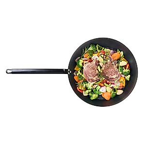 Restaurantware Met Lux 16 Inch Fry Pan, 1 Lightweight Frying Pan - Induction-Ready, Triple-Riveted, Black Carbon Steel Cooking Skillet, Durable, For Searing, Sauteing, And Browning Food