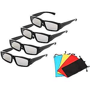 Passive 3D Glasses Polarized Lenses for Passive 3D TVs RealD Cinema Projectors Sony Sharp Samsung LG Philips, Note: Not Compatible with 3D Active Shutter TV Models - 4 Pairs