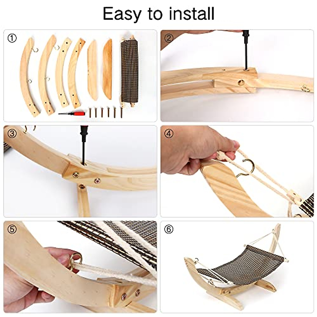 RAIN QUEEN Cat Hammock, Solid Wood Fancy Kitty Swing Pet Resting Bed New Moon Cat Swing Chair Kitty Furniture Gift Indoor