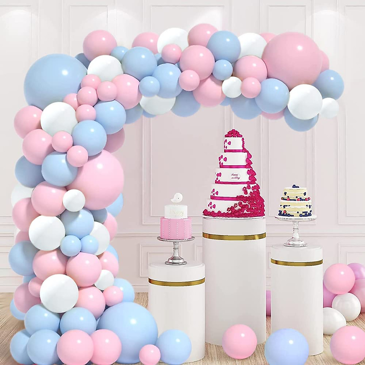 Gender Reveal Balloon Arch Kit 124 Pcs Pink and Blue and White Balloons Garland Kit for Boys Girls Gender Reveal Decorations Wedding Baby Shower Birthday Party Decorations, 5+10+12+18 inch