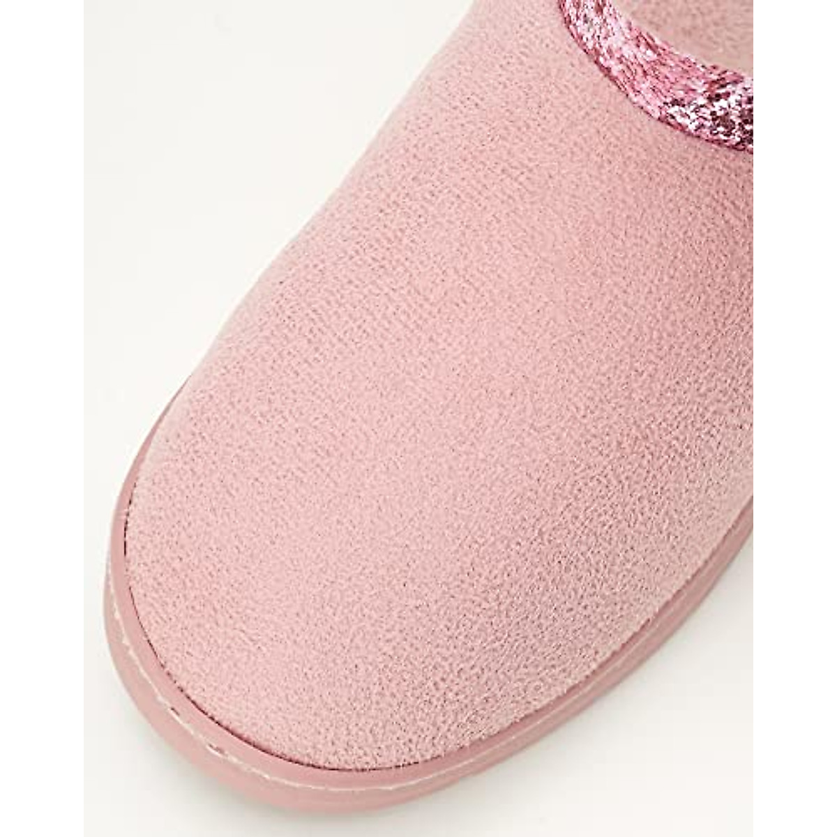 bebe Girls Winter Micro Suede Boots with Rhinestone Embellished Logo & Bow, Blush Glitter, Size 3 Little Kid